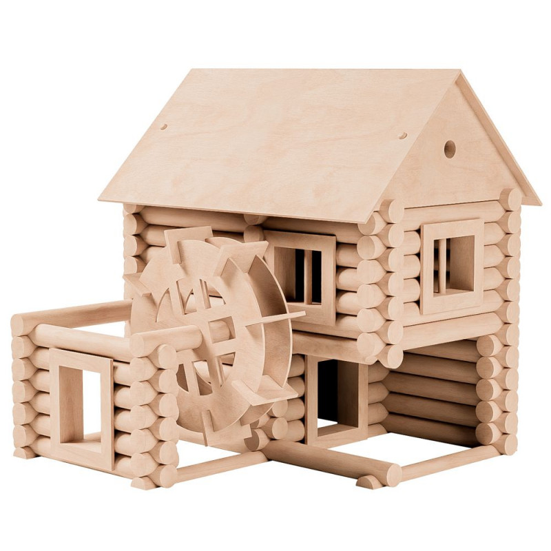 Set constructie arhitectura Vario Mill, 122 piese mari din lemn, Walachia